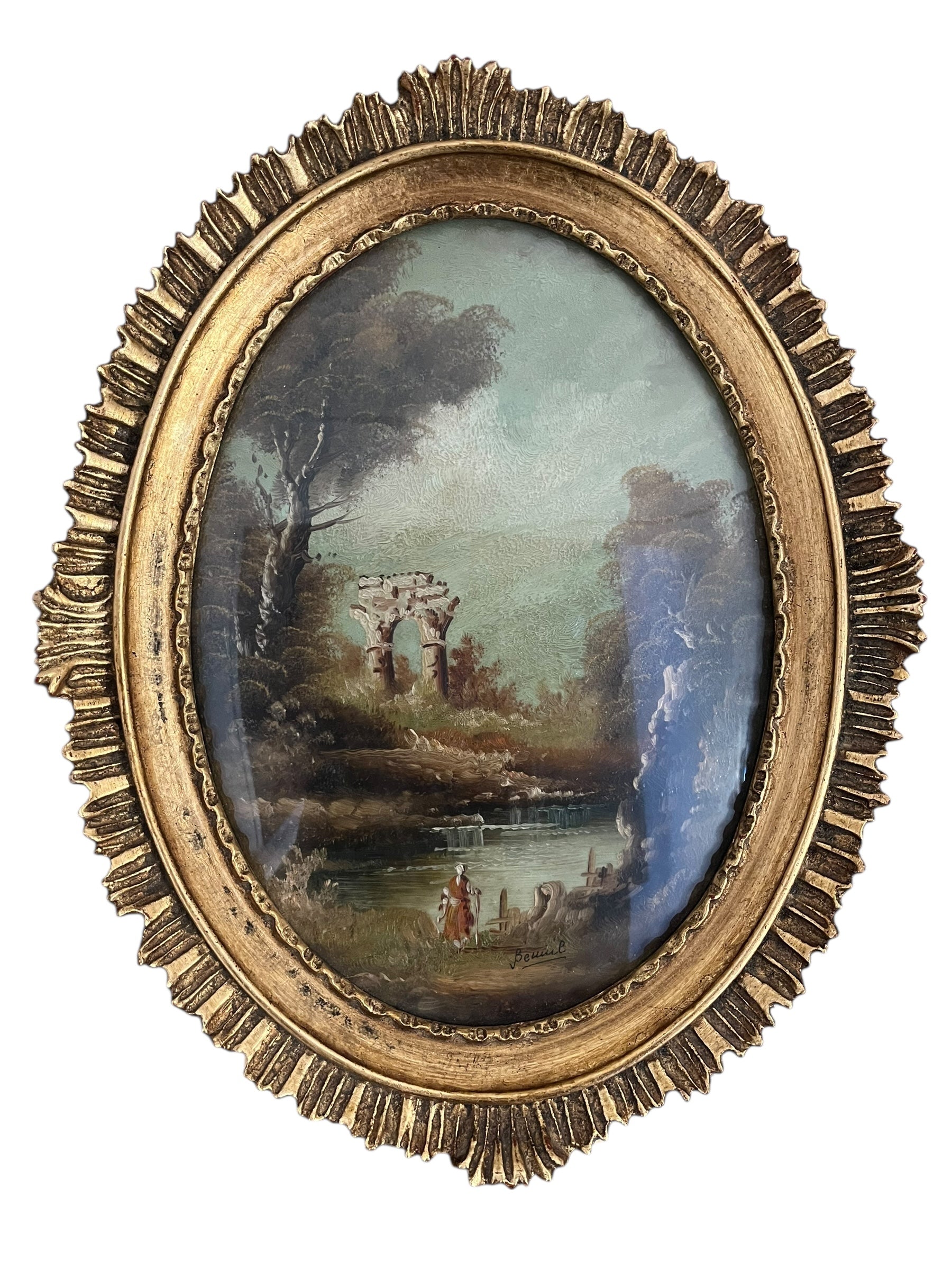 Signed Antique Continental School Oval Landscape Oil Painting – TMS YEG ...